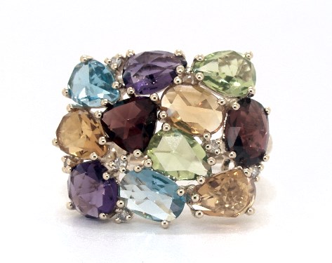 14K Yellow Gold Multi Gemstone Cluster Ring by EFFY