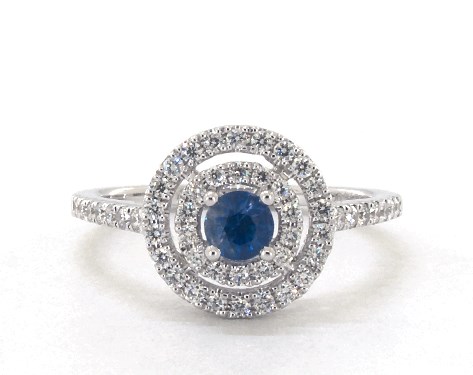 14K White Gold Double Halo Sapphire and Diamond Ring-8328609w14