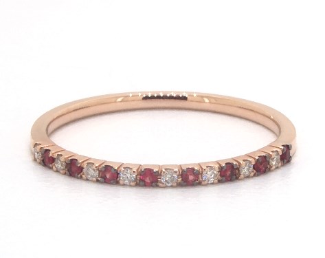 14K Rose Gold Petite Alternating Ruby and Diamond Ring