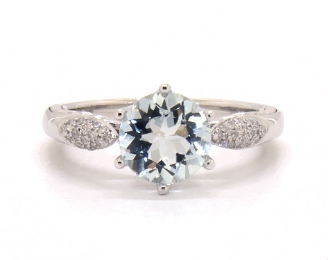 14K White Gold Aquamarine Six Prong Ring